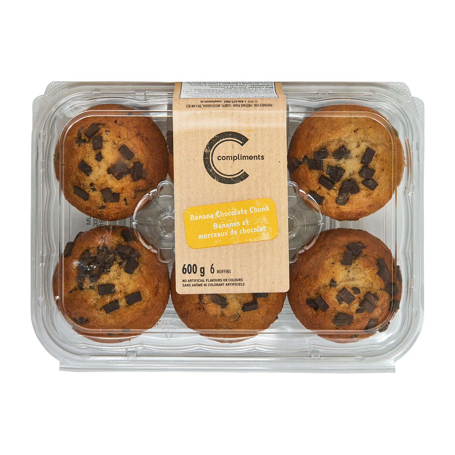 Muffins aux bananes et aux brisures de chocolat, 600 g | Compliments.ca