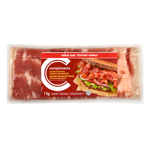 Naturally Smoked Bacon Thick Cut 1 kg | Compliments.ca