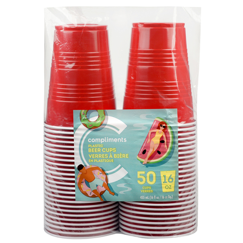 Plastic Beer Cup Red 16-ounce 50 Pack | Compliments.ca