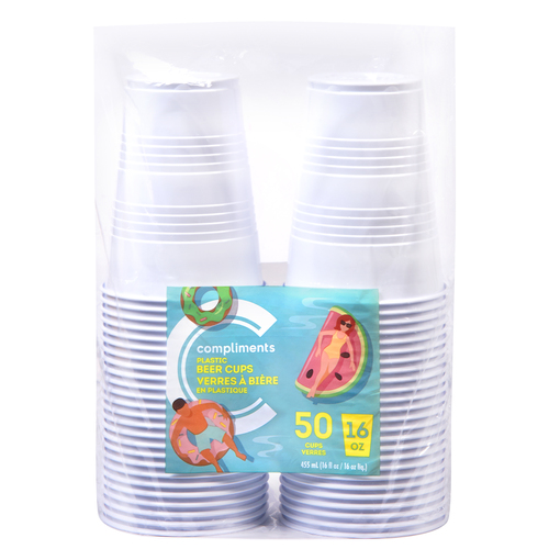White Plastic Beer Cup 16-ounce 50 Pack | Compliments.ca