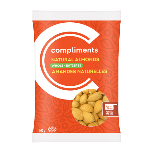 Whole Natural Almonds 100 g | Compliments.ca