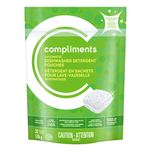 Auto Dishwasher Detergent Pouches 32 EA | Compliments.ca