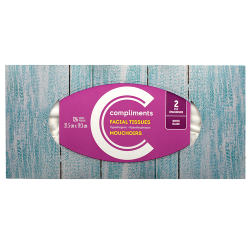 Facial Tissue 2 Ply 126 Sheets | Compliments.ca