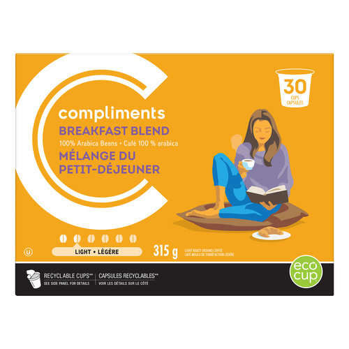 Breakfast Blend Coffee Cups 30 Pods | Compliments.ca