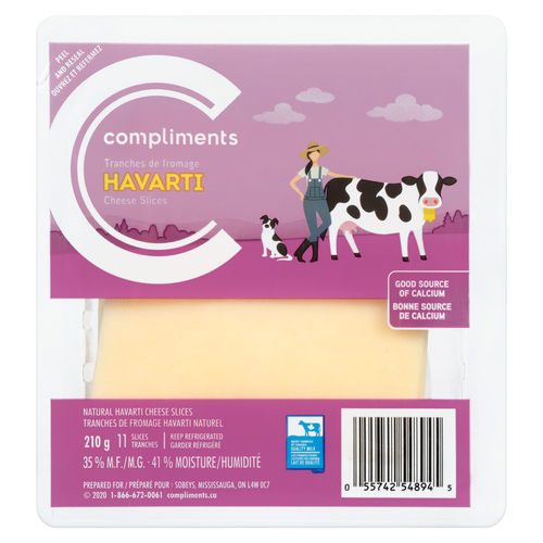 Havarti Cheese Slices 210 g | Compliments.ca