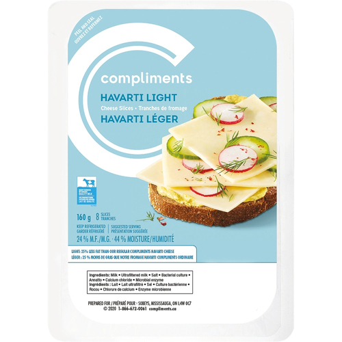 Light Sliced Cheese Havarti 160 g | Compliments.ca