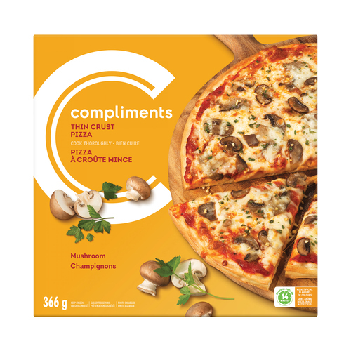 Thin Crust Mushroom Frozen Pizza 366 g | Compliments.ca