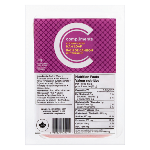 Cooked Sliced Ham Loaf 250 g | Compliments.ca
