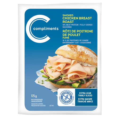 Extra Lean Thinly Sliced Smoked Chicken Breast 175 g | Compliments.ca
