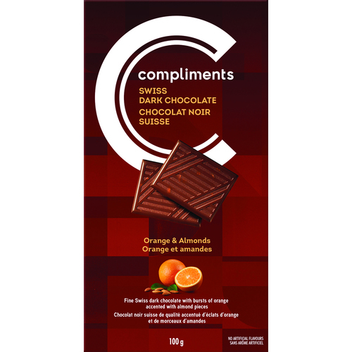 Swiss Dark Chocolate Orange And Almonds 100 g | Compliments.ca