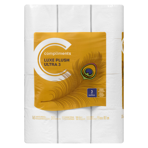 Bathroom Tissue Luxe Plush Ultra 165 Sheets 3 Ply 12 Rolls | Compliments.ca