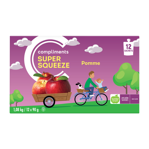 Collation aux pommes super squeeze non sucré 12 x 90 g | Compliments.ca