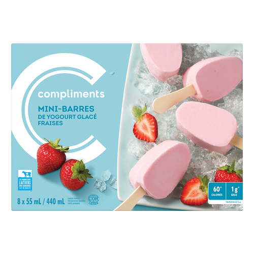 Mini Barre de yogourt glacée fraise 440 ml | Compliments.ca