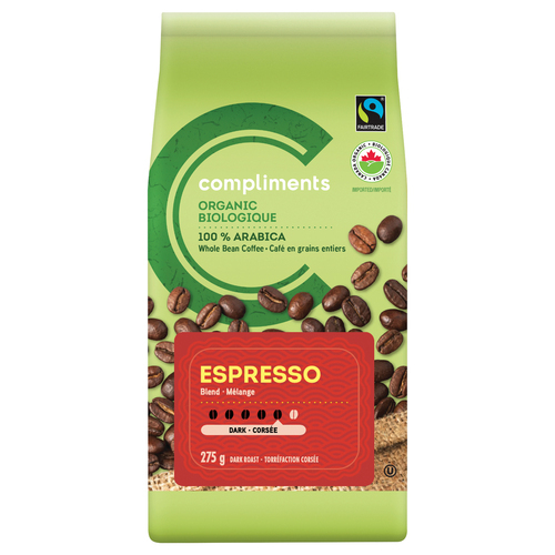 Organic Whole Bean Coffee Espresso Blend 275 g | Compliments.ca