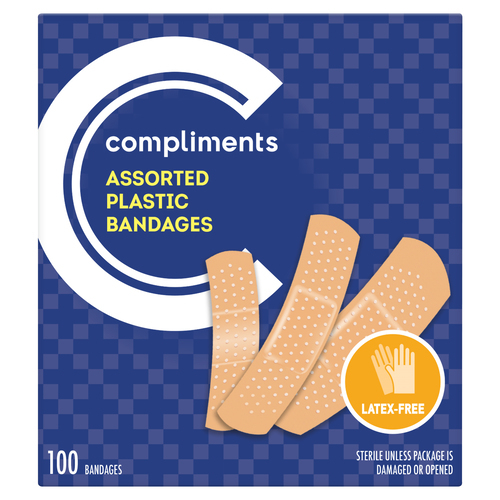 Plastic Bandages Assorted Sizes 100 Pack | Compliments.ca