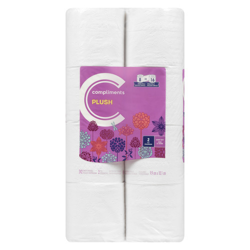 Plush 2 Ply Bathroom Tissue 242 Sheets 8 EA | Compliments.ca