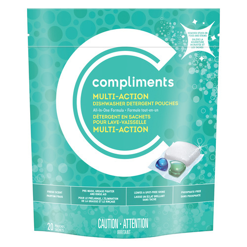 Dishwasher Detergent Pouch Multi Action 20 EA | Compliments.ca