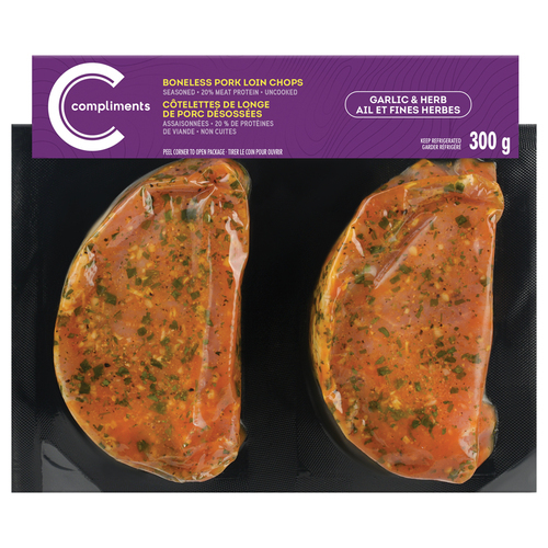 Pork Loin Chop Boneless Garlic & Herb 300 g | Compliments.ca