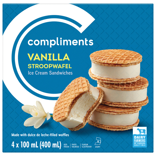 Stroopwafel Ice Cream Sandwich Vanilla 4 x 100 ml | Compliments.ca