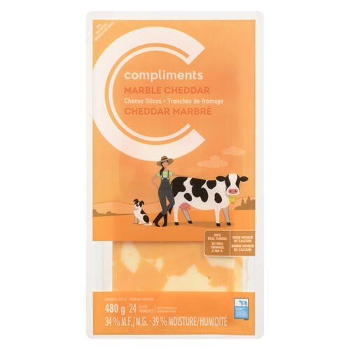 34% Cheese Slices Marble Cheddar 480 g | Compliments.ca
