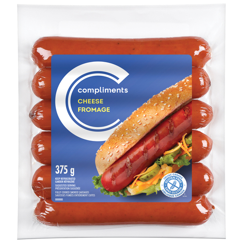 Gluten-Free Fully Cooked Sausage Smoked Cheese 375 g | Compliments.ca