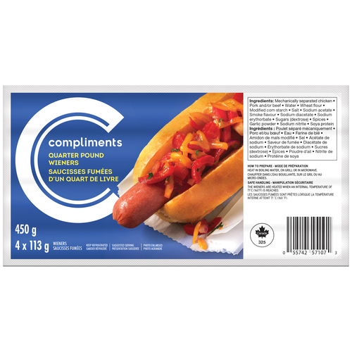 Quarter Pound Wieners 450 g | Compliments.ca